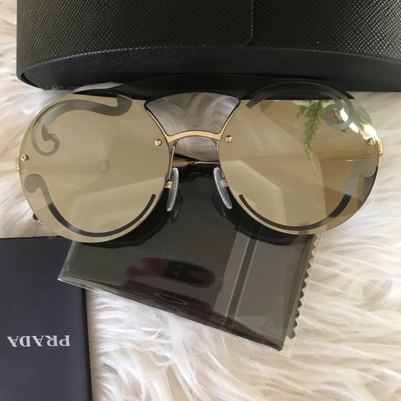 Prada | Accessories | Authentic Prada Gray Gold Round Mirror Sunglasses ...